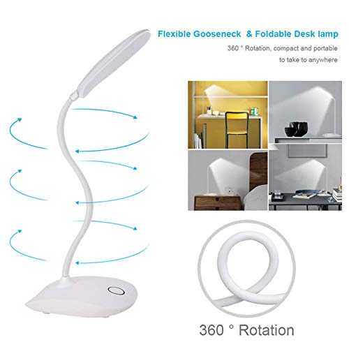 DEEPLITE LED Desk Lamp with Flexible Gooseneck 3 Level Brightness, Battery Operated Table Lamp 5W Touch Control, Compact Portable lamp for Dorm Study Office Bedroom(Set of 2)