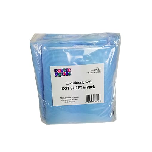 ROLLEE POLLEE Cot Sheet 6-Pack with Elastic Loops for Extra Security, 23" x 52" Standard Size, Super Soft and Durable Microfiber, Perfect for Preschool and Daycare (Blue, 6-Pack)
