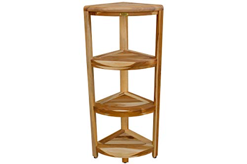 EcoDecors EarthyTeak Corner Shelf Natural Oasis Wood Corner 4-Tier Shower Storage Shelf 38" High SnazzyCorner Shower Shelf for Indoors and Outdoors