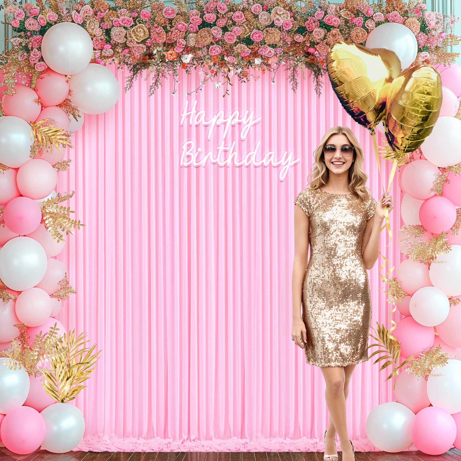 Pink Backdrop Curtain for Parties Baby Shower Wrinkle Free Pink Photo Curtains Backdrop Drapes Fabric Decoration for Weddings Birthday Party 5ft x 7ft,2 Panels