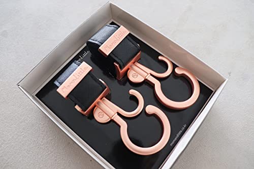 MomnLittle Multi-Purpose 2 Pack Stroller Hooks(ROSE GOLD) Leather Purse & Bags Hooks for Stroller Hook Accessories Bag Holder for Wagon Buggy