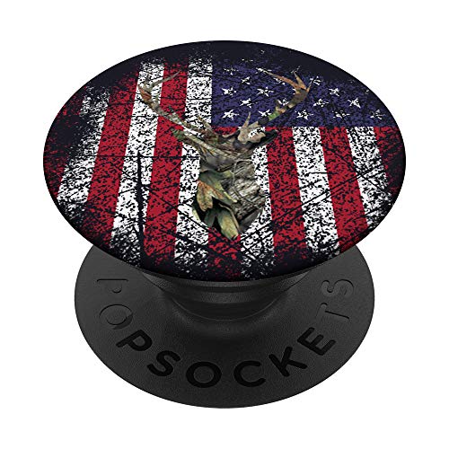Deer Buck Hunting USA Flag Brown Camouflage Red White Blue PopSockets PopGrip: Swappable Grip for Phones & Tablets