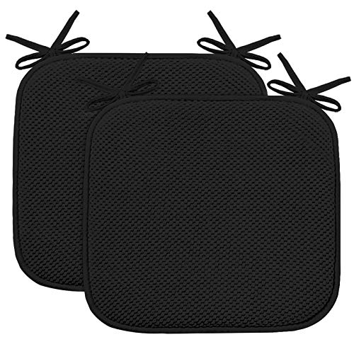 Turquoize Non Slip Memory Foam Seat Chair Cushion Pads Honeycomb Premium Comfort Memory Foam Chair Pads/Cushions with Ties - Seat Cover 16" x 16" Chair/Seat Cushion Pad, 2 Pack, Black
