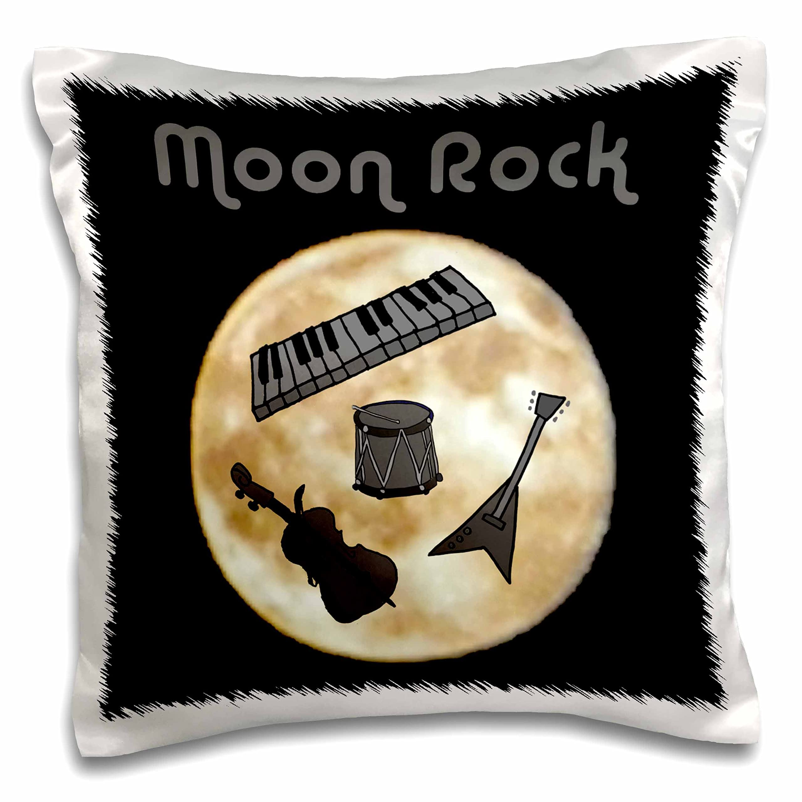 3dRose Cute Funny Moon Rock and Roll Pun Keyboard, Electric Guitar,... - Pillow Cases (pc_352594_1)