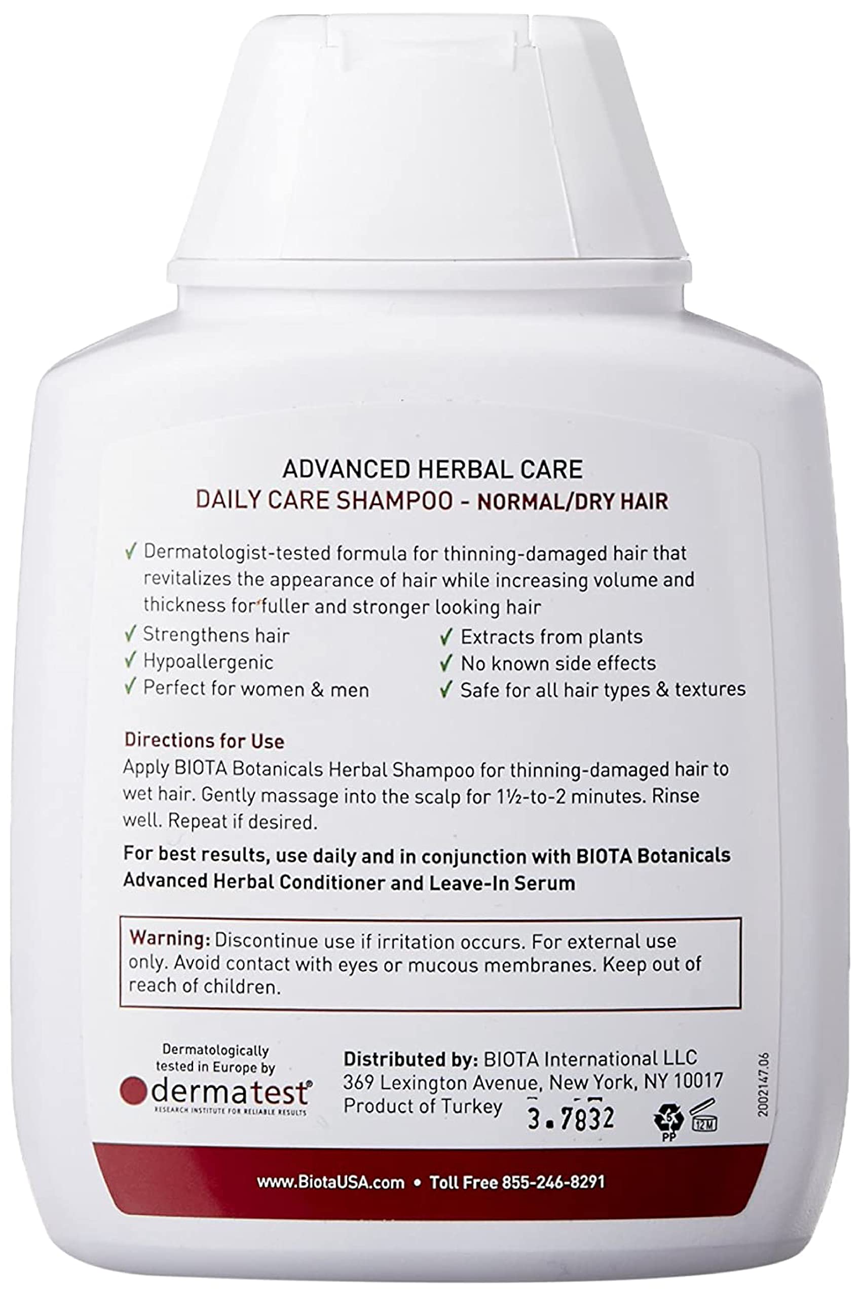B'IOTA Botanicals Herbal Care Experts Daily Care Shampoo For Normal/Dry Thinning Hair 10.1 oz ( Pack of 2)