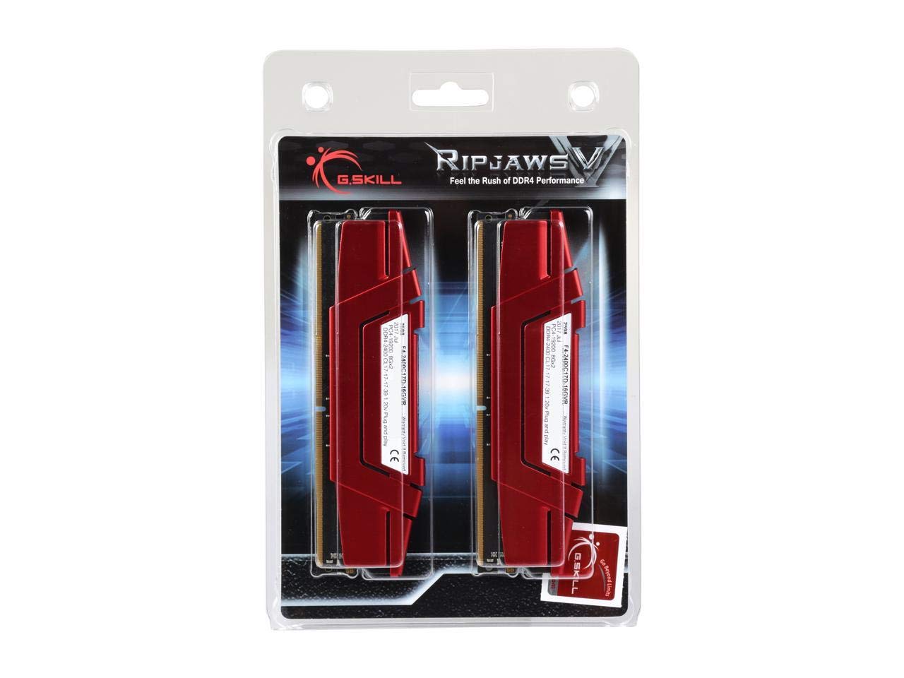 G.SKILL Ripjaws V Series DDR4 RAM 16GB (2x8GB) 2400MT/s CL17-17-17-39 1.20V Desktop Computer Memory UDIMM - Red (F4-2400C17D-16GVR)