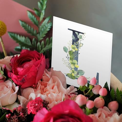 3dRose Greeting Card - Blue Monogram Initial L With Pretty Yellow Wild Flowers - Floral Monograms