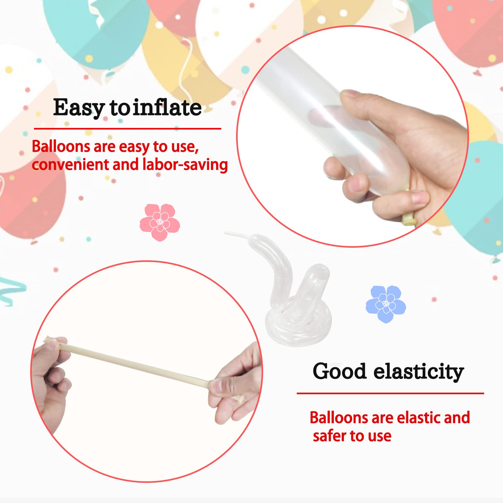 KAWKALSH 260 Balloons Clear, Long Balloons for Balloon Animals, Thickening Skinny Latex Twisting Balloons for Tying Balloon Arch Modeling Magic Clown Birthday Wedding Party Decorations 100pcs Clear