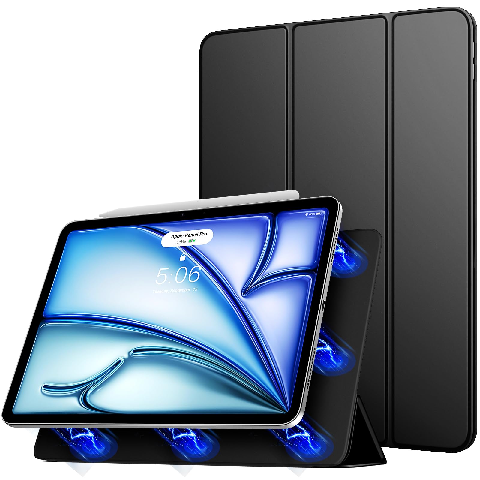 TiMOVO Case for iPad Air 11 Inch M2 Case 2024, iPad Air 6th/5th/4th Generation Case (2024/2022/2020), Strong Magnetic Trifold Stand Cover, Support Apple Pencil Pro/2nd/USB-C - Black