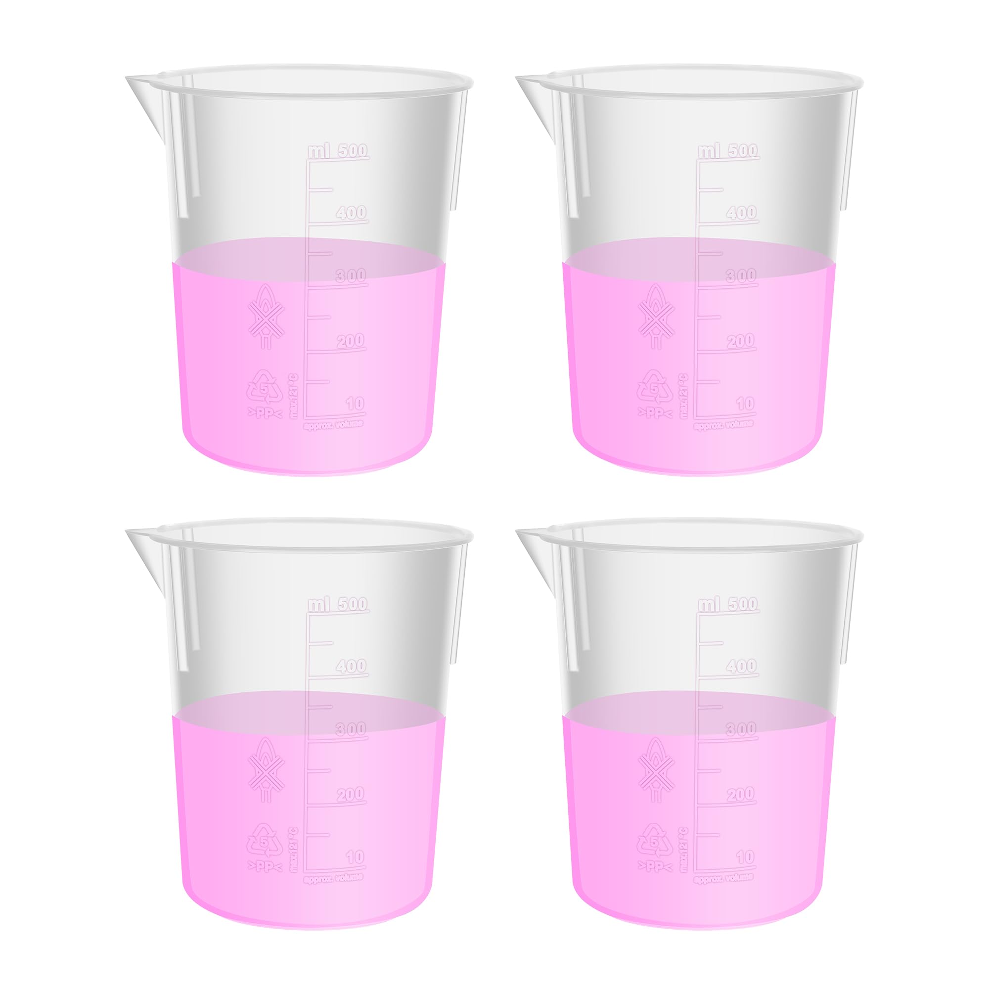 Labvida 4pcs of Stackable Plastic Beakers, Vol.500ml, PP Material, with Molded Graduation, LVB004