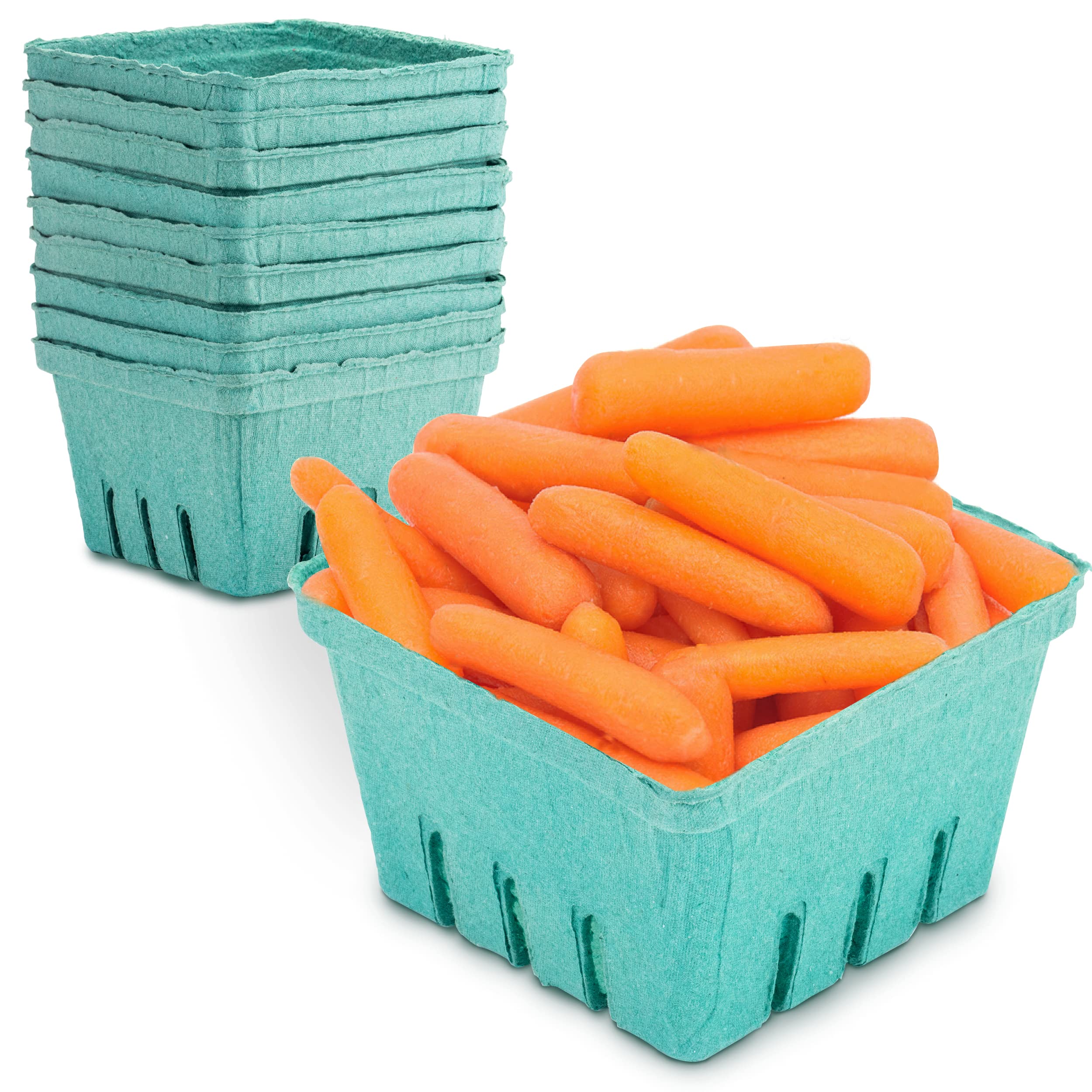 FMP Brands 44 Pack Quart Green Molded Pulp Fiber Berry Basket Produce Vented Container for Fruit and Vegetable, Farmer Market, Grocery Stores and Backyard Party