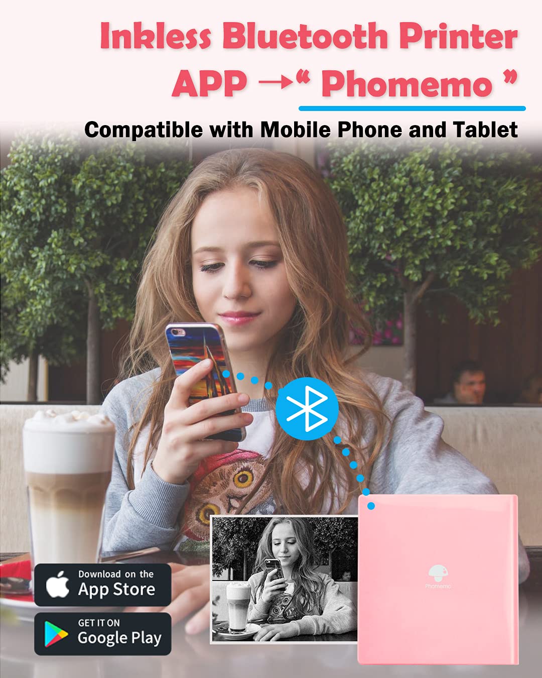 Phomemo-M02 Mini Pocket Printer- Bluetooth Wireless Thermal Portable Photo Printer, for Fun, Retro-Style Photos, Life Assistant, Good Gift, Pink