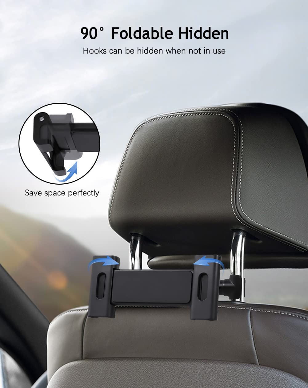 simr Car Headrest Tablet Mount Holder Car Back Seat Tablet Stand for Kids, Compatible with iPhone 14 13 12 Pro iPad Air Pro Mini Galaxy Tab Kindle Fire HD, 4.7-12.9 inch Devices (Black)