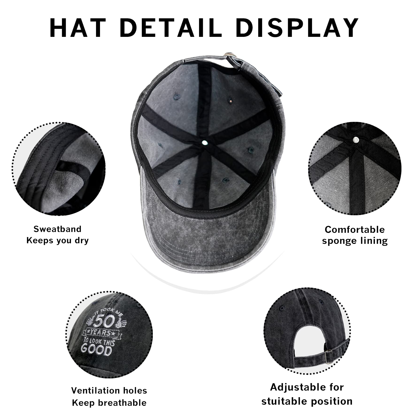 50th Birthday Gifts for Men Women-Vintage Washed Dad Hat-Adjustment Baseball Cap