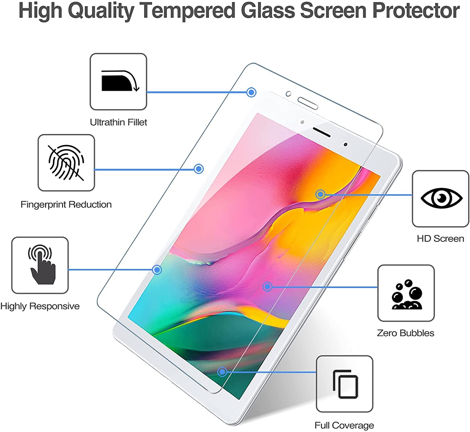ProCase [2 Pack] Galaxy Tab A 8.0 2019 Screen Protector T290 T295, Tempered Glass Screen Film Guard for 8.0 inch Galaxy Tab A 2019 Without S Pen Model SM-T290 (Wi-Fi) SM-T295 (LTE)