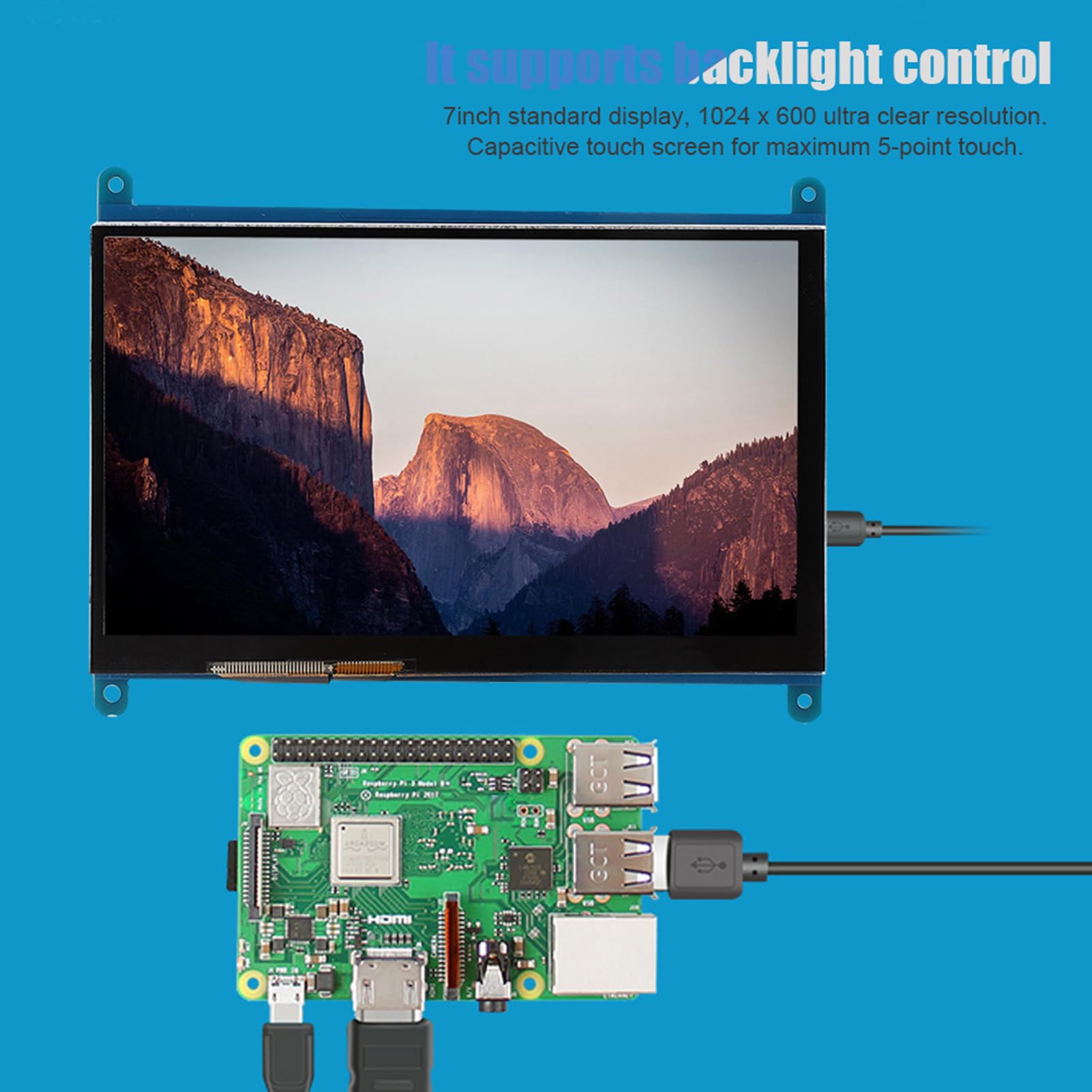 Zopsc 7 Inch LCD Display Screen Ultra HD Capacitive with 1024x600 Resolution for Raspberry Support for Raspbian/Ubuntu/Kodi/IOT