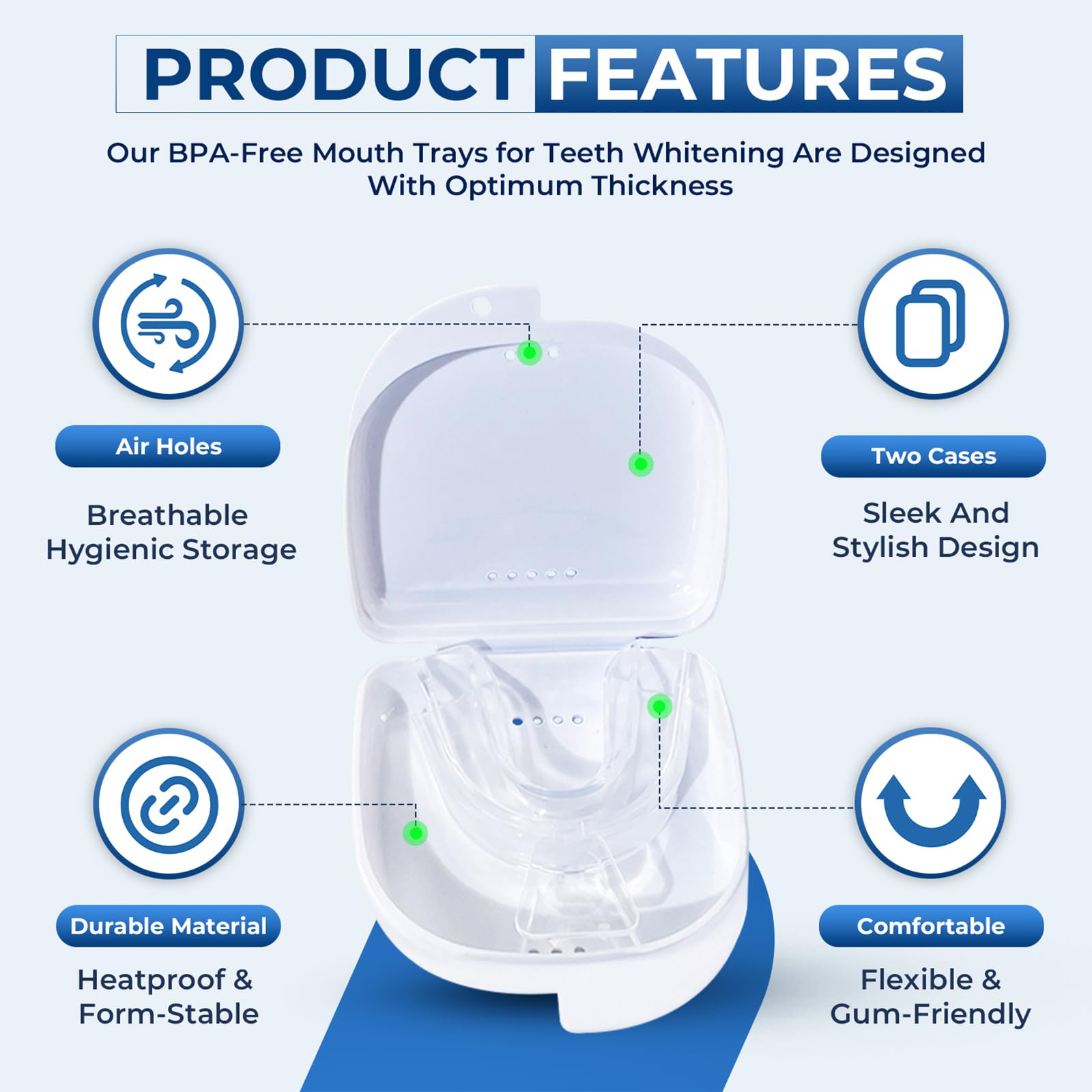 Teeth Whitening Trays Moldable 4 Dental Trays 2 Retainer Case Teeth Trays for Tooth Whitening Gel Compatible with Opalescence Teeth Whitening Gel