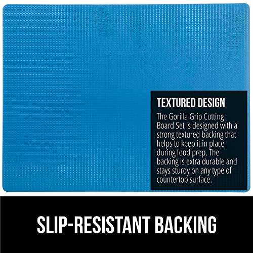 Gorilla Grip Cutting Boards for Kitchen, Set of 5 Durable Mats with Food Icons, Flexible Dishwasher Safe Plastic, Slip Resistant BPA Free Large Mat for Meat, Fish, Vegetables, Chopping Board, Multi
