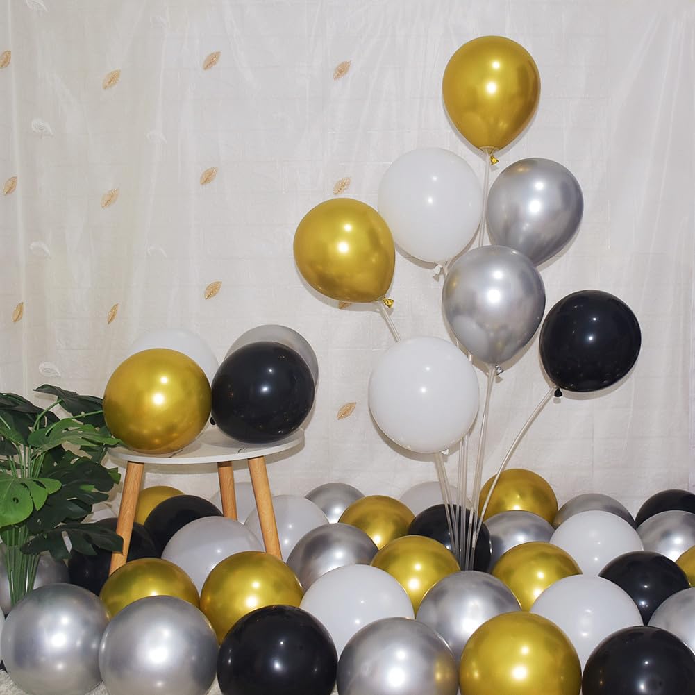 300 Pcs Gold Silver and Black White 5 Inch Balloons Metallic Chrome Shiny Assorted Colors Latex Small Balloon for Wedding Birthday Graduation Baby Shower Christmas Valentineās Day Party Decorations