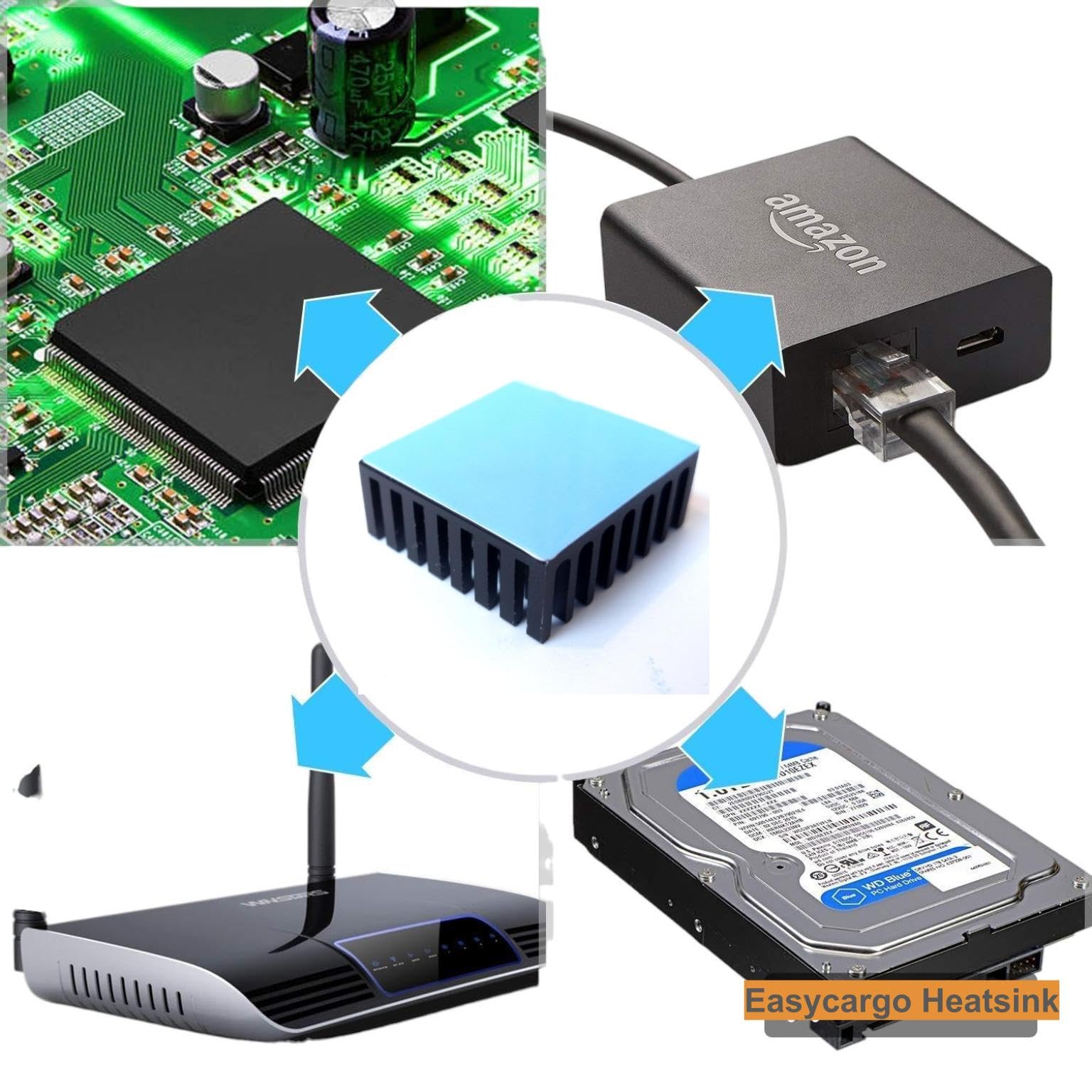 Easycargo 10pcs 25mm Heatsink Kit 25x25x10mm + 3M 8810 thermal conductive adhesive tape, cooler Aluminum Heat Sinks for cooling Raspberry Pi 4 GPU IC Chips LED (25mmx25mmx10mm)