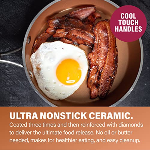 Gotham Steel Premium Hammered Cookware – 5 Piece Ceramic Cookware, Pots and Pan Set with Triple Coated Nonstick Copper Surface & Aluminum Composition for Even Heating, Oven, Stovetop & Dishwasher Safe