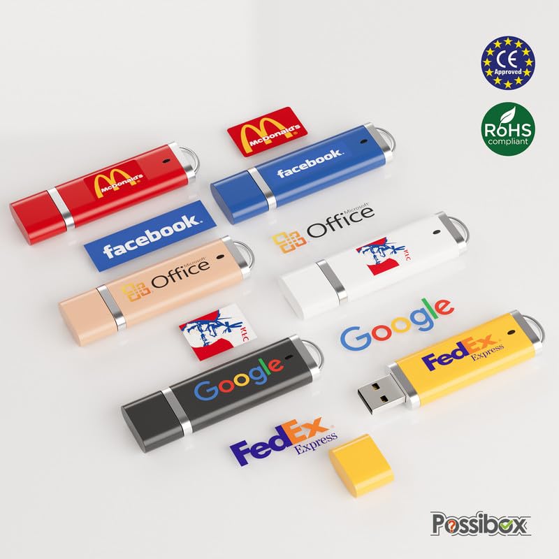 Possibox Customized Bulk USB 2.0 Flash Drives 4GB Personalized with Your Logo - for Promotional Use - 100 Pack