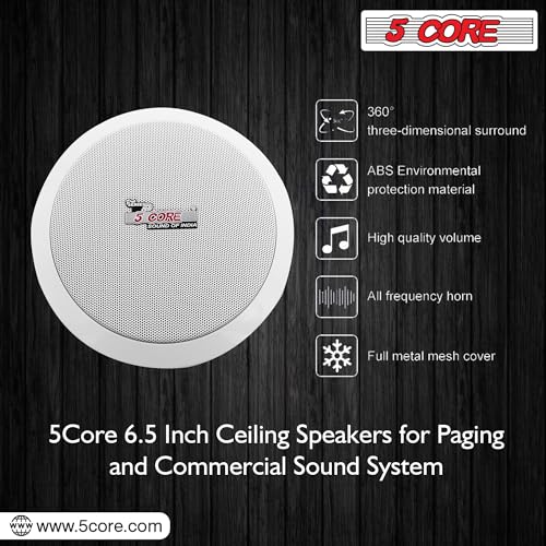 5 CORE 6.5β Inch Outdoor Indoor in Ceiling Speaker, Flush Mount in Wall Universal Speakers Waterproof for Paging Restaurant, Placement, Covered Porches CL 6.5-12 2W 6PCS