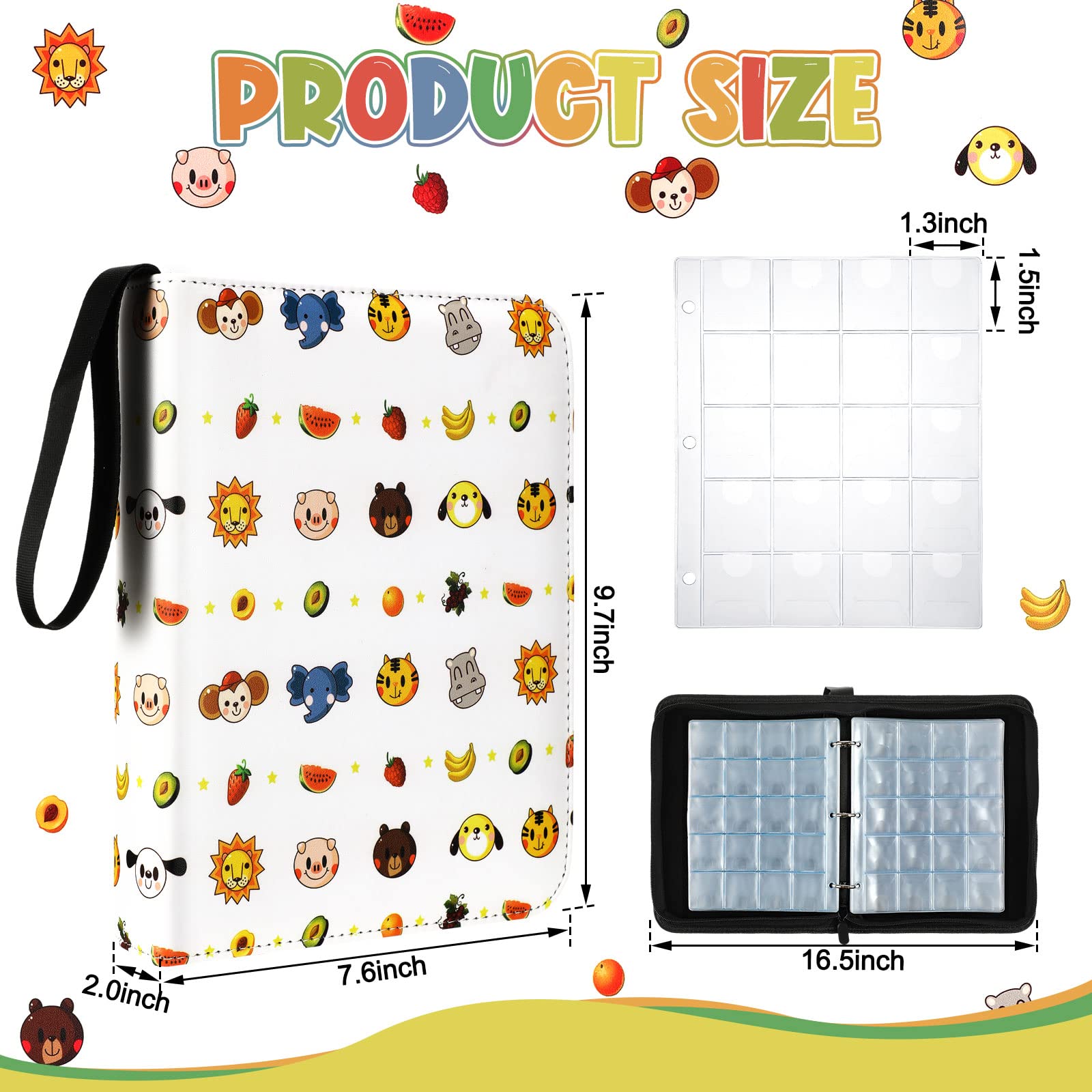 300 Mini Card NFC Tag Binder Holder Animal Design Game Pockets 1.3 x 1.5 Inch Card Carrying Case with Secure Zipper