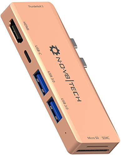 Nov8tech USB C Hub for MacBook Pro & Air M1/M2/M3 2023/2022-2016 - 7 in 2 USB C to C Adapter, Multi Port Dongle for High-Speed Data Transfer Upto 5Gbps - 4K HDMI Adapter for Laptop (Gold)