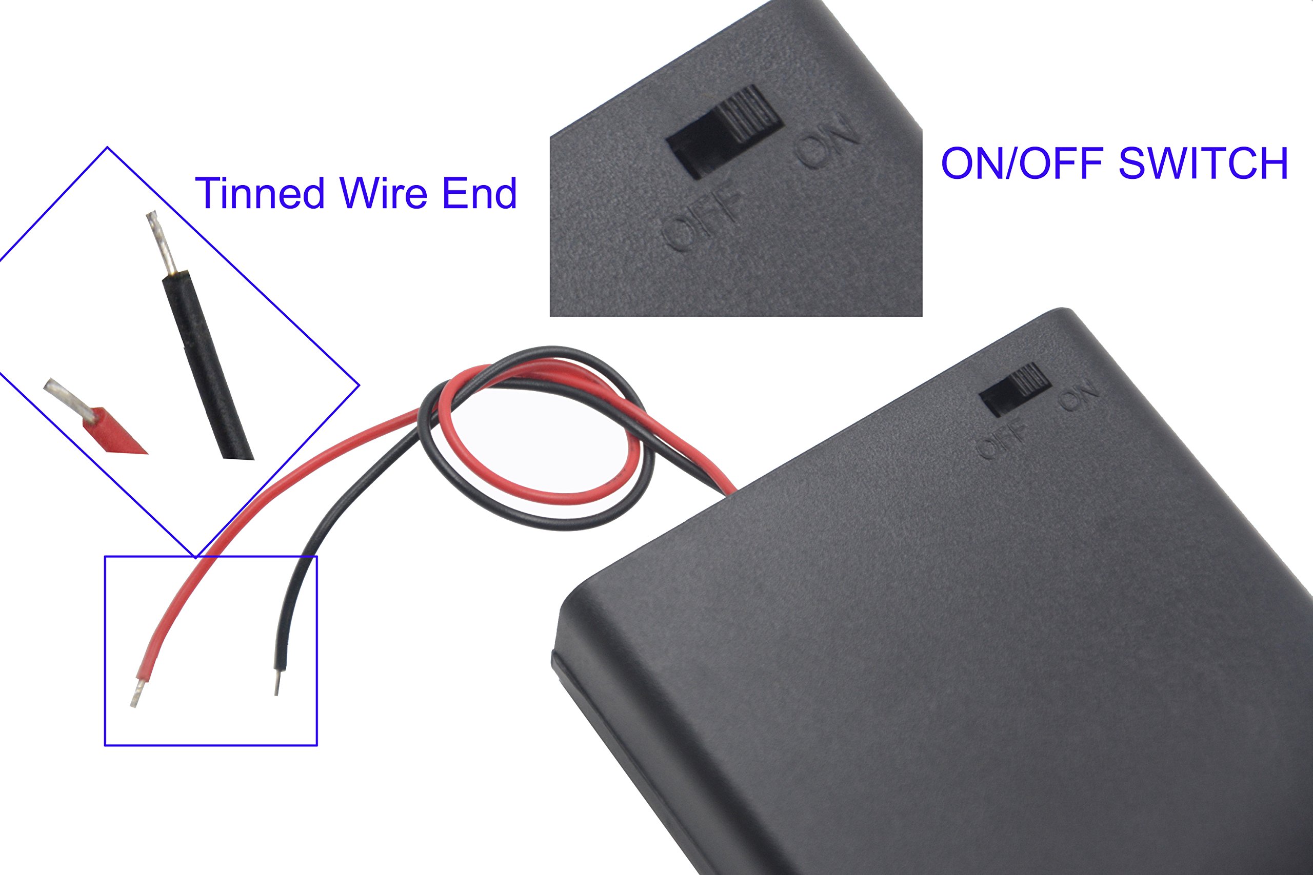 LampVPath (Pack of 2 4 AA Battery Holder with Switch, 6V Battery Holder with Switch, 4X 1.5V AA Battery Holder with Leads and Switch