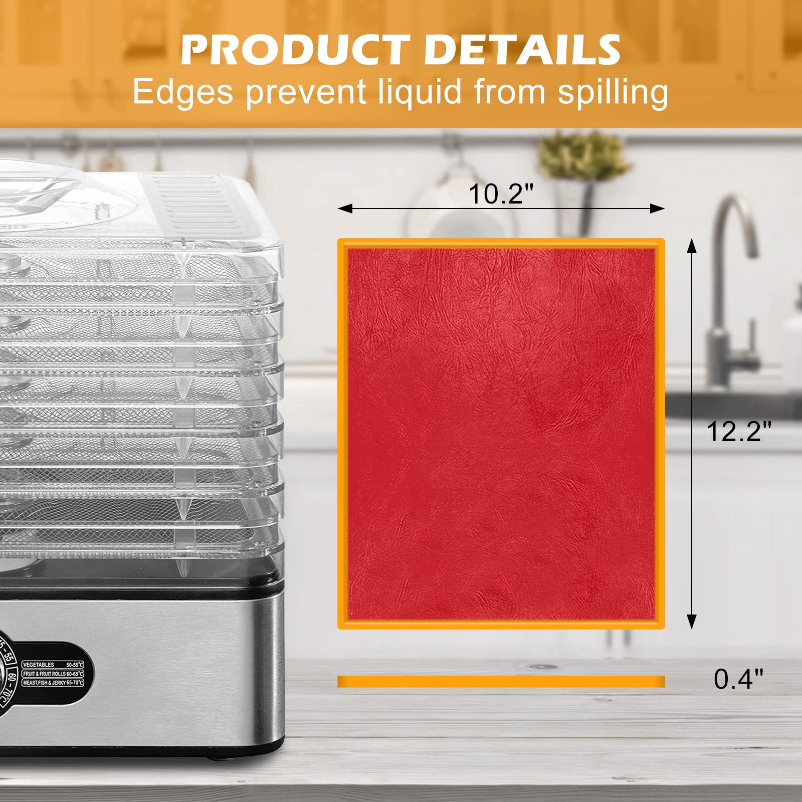 6PCS Silicone Dehydrator Sheets with Edge,Avkast Fruit Leather Trays Compatible with Cosori CP267-FD,Non-stick Dehydrator Trays for Liquid Fruits Meat Vegetables Herbs with Silicone Scraper