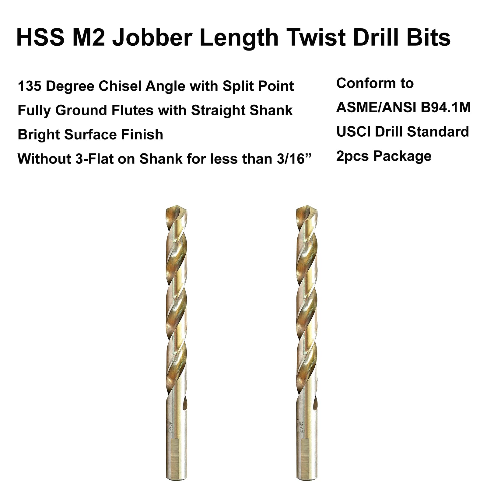 MAXTOOL 13/32" 2pcs Identical Jobber Length Drills HSS M2 Twist Drill Bits Fully Ground Bright 3-Flat Straight Shank Drills; JBF02W13R26P2