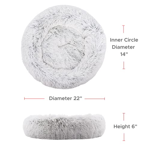 FuzzBall Fluffy Luxe Pet Bed, Calming Donut Cuddler – Machine Washable, Waterproof Base, Anti-Slip (for Small Dogs and Cats up to 25lbs)