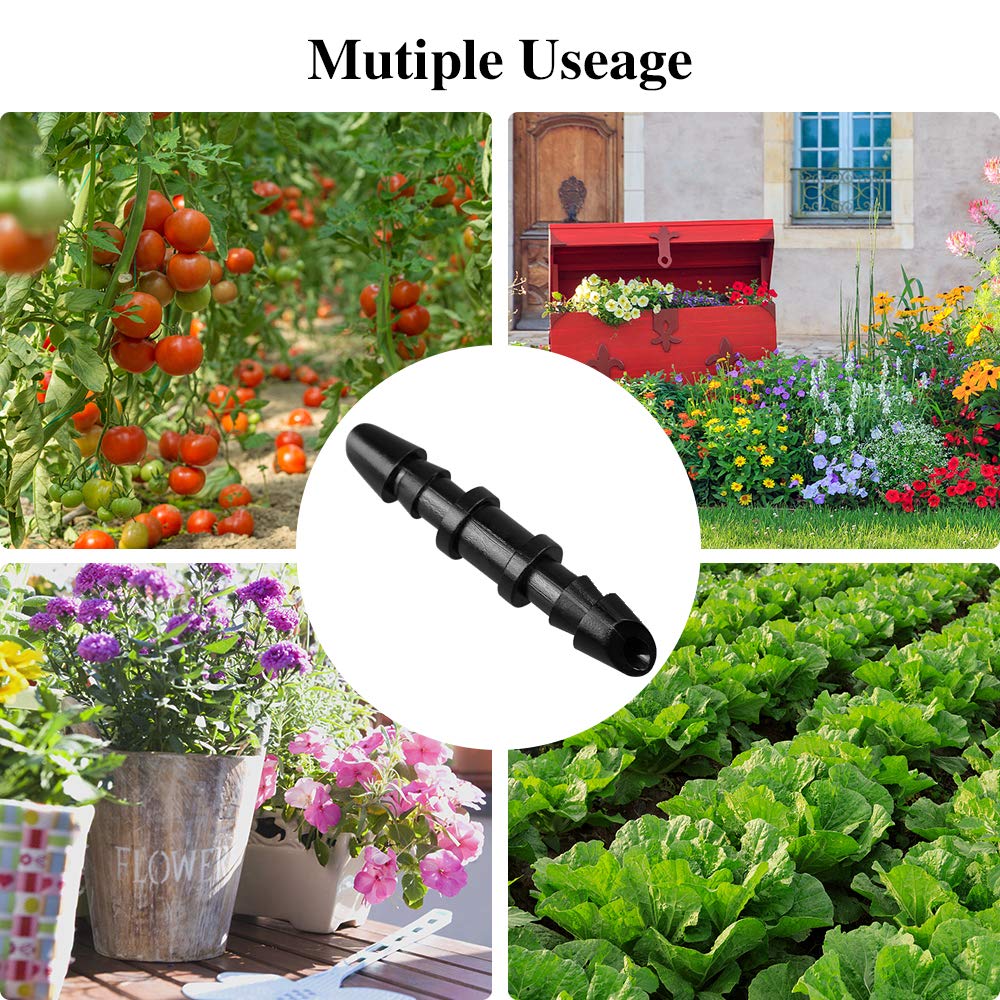 iMopo 70 Pack Drip Irrigation Universal 1/4" Barbed Coupling Fitting, Barbed Connectors for 1/4" Drip Tubing