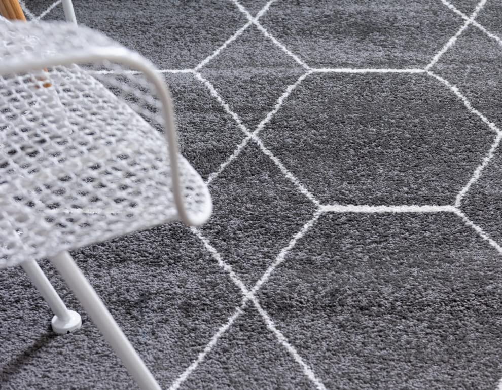 Unique Loom Trellis Frieze Collection Area Rug - Geometric (3' x 5' Oval, Dark Gray/ Ivory)