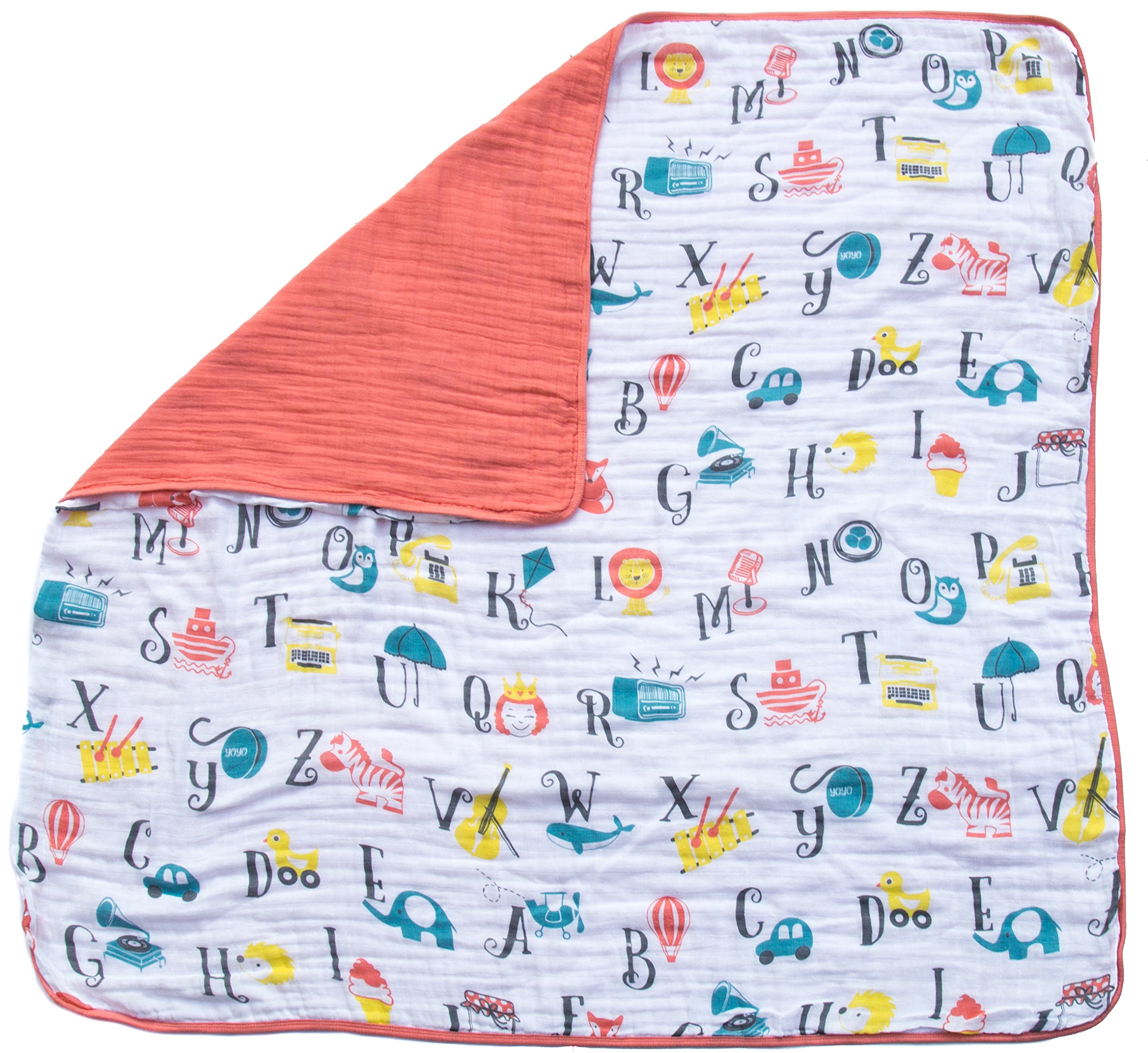 Clover & Sage Organic Muslin Baby Toddler Blanket - 100% Hypoallergenic Cotton Bed Blankets - Alphabet