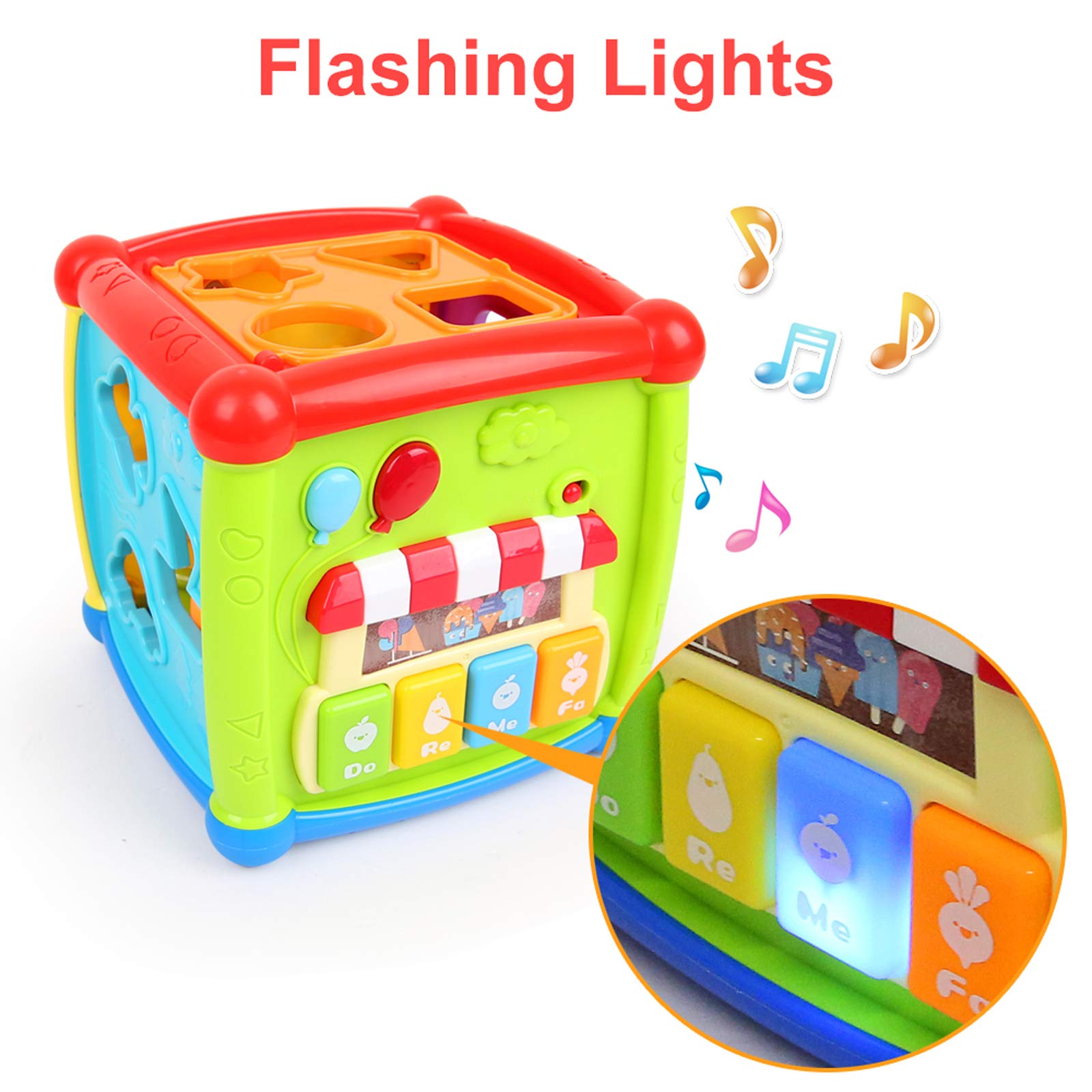 Baby Activity Cube 6-in-1 Musical Baby Learning Toys Including Letters Cognition Shape Sorter Piano Keys Interesting Multi-Functional Learning Activity Cube Best Gift for Boys Girls Aged 1 2 3