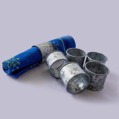 Kaizen Casa Galvanized Design Rustic Style Metal Napkin Ring for Dinning Table Parties Everyday, Set of 6
