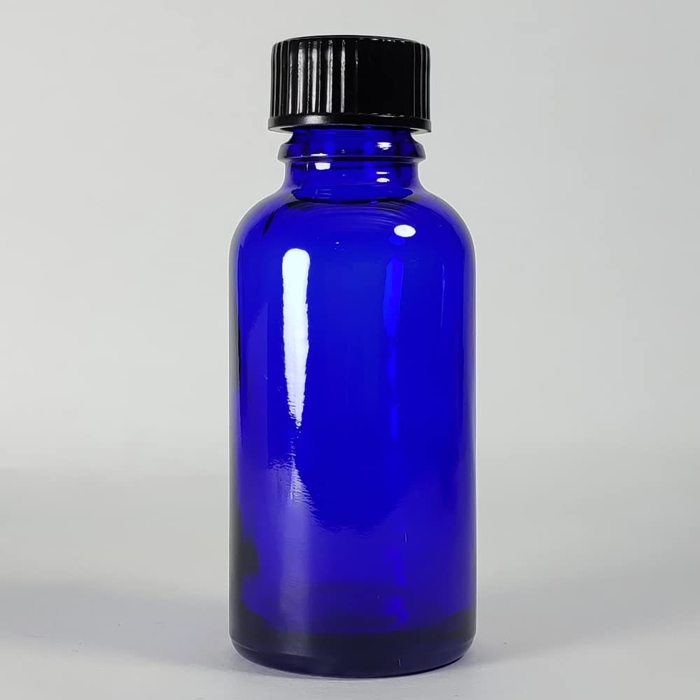 PIPIBA 24Pack 1oz(30ml) Boston Glass Bottle. Essential Oil Bottle With Lid. For Perfume, Aromatherapy, Lab Refillable Sample Vials (Blue)
