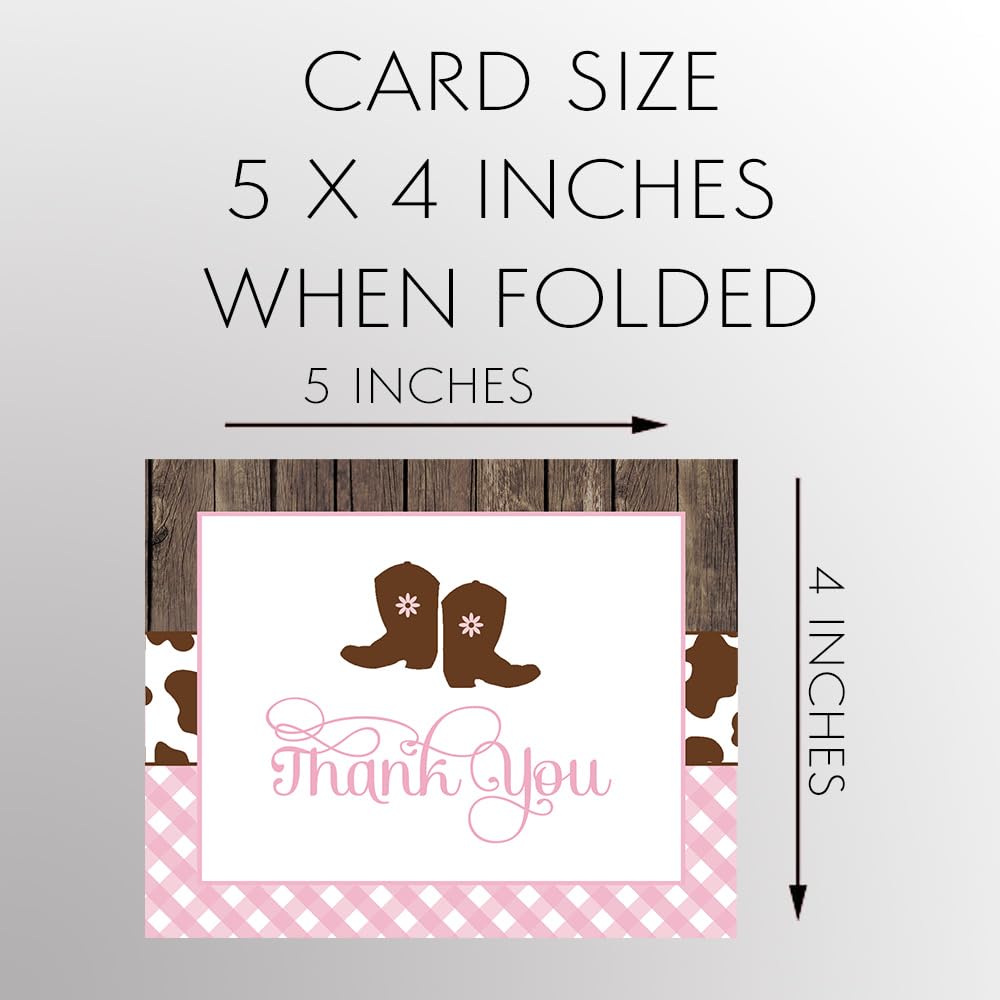 The Invite Lady Cowgirl Baby Shower Thank You First Rodeo Cow Girl Notecards Notes With Envelopes (24 count)