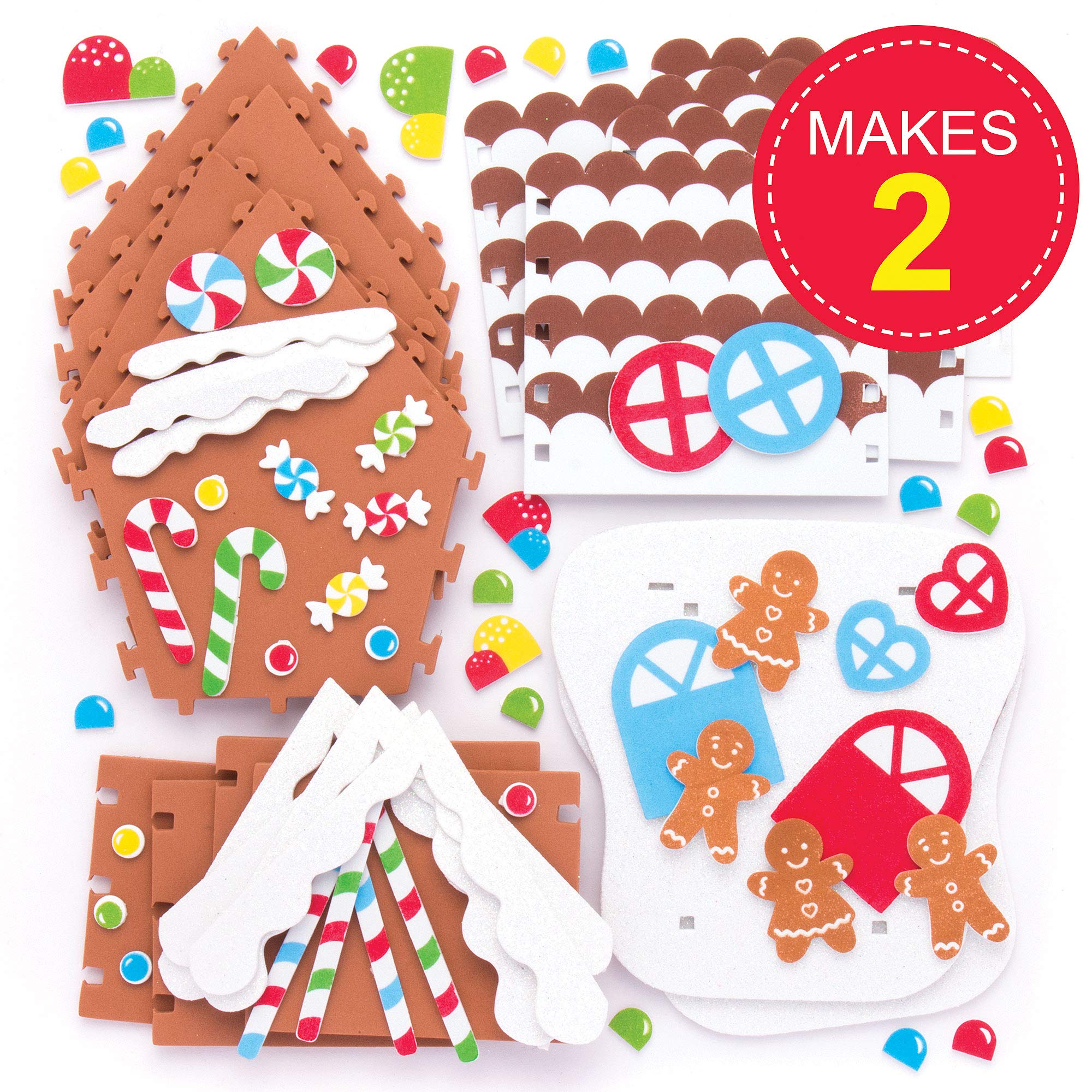 Baker Ross AR698 Gingerbread House Kits - Pack of 2, Decorate and Display for Christmas Decorations, Ideal Kids Arts and Crafts Project