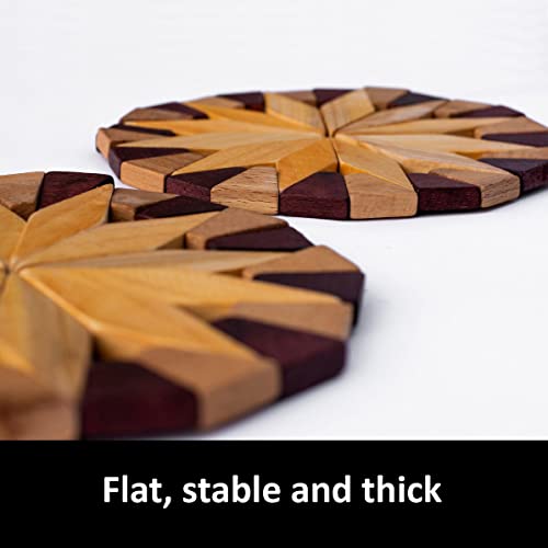 ECOSALL Natural Wood Trivets for Hot Dishes, Table and Kitchen Counter Set of 2 – Sturdy and Durable 7-inch Wooden Kitchen Hot Pads. Festive Design Table Décor – Housewarming and Kitchen Gift Idea