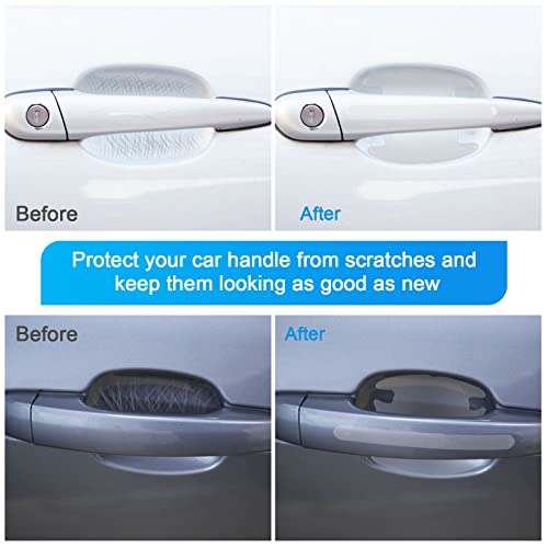 AOOF Car Door Handle Scratch Protector 8PCS White Car Accessories Carbon Fiber Door Handle Protector Stickers Car