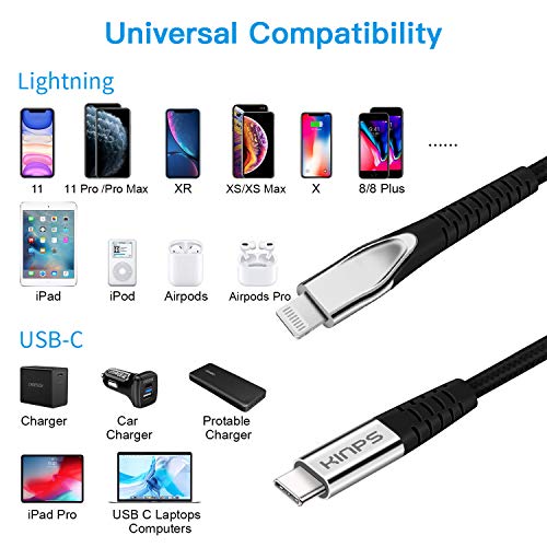 KINPS MFI Certified (3-Pack) USB C to Lightning Fast Charging Cable Compatible with iPhone 11/11Pro/11 Pro Max/X/XS/XR, Supports Power Delivery(for Use with Type C Chargers), 10FT/3M,(Black)