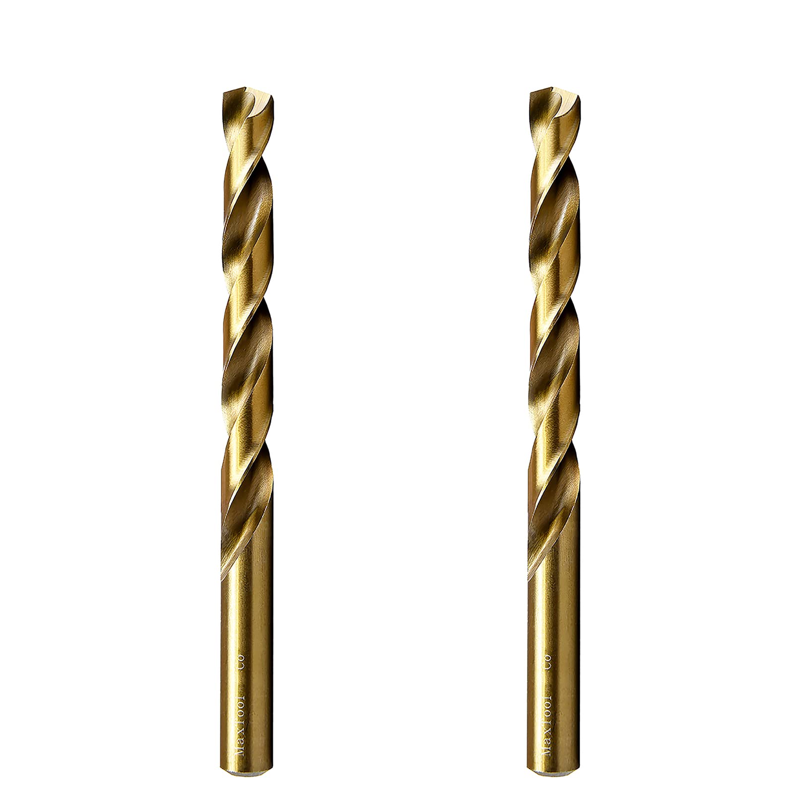 MAXTOOL 5/16" 2pcs Identical Jobber Length Drills HSS M35 Twist Drill Bits 5% Cobalt Fully Ground Golden Straight Shank Drills; JBF35G10R20P2
