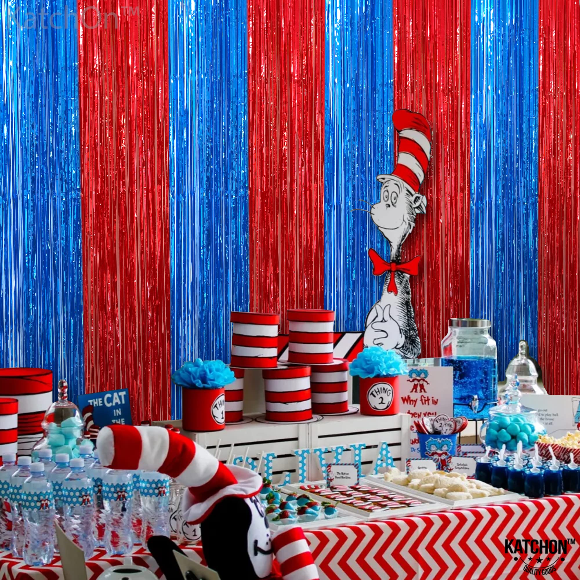 KatchOn, Red and Blue Streamers, Pack of 2 - Xtralarge, 8x3.2 Feet | Red and Blue Fringe Curtain, Red and Blue Party Decorations | Circus Theme Party Decorations | Red and Blue Carnival Decorations