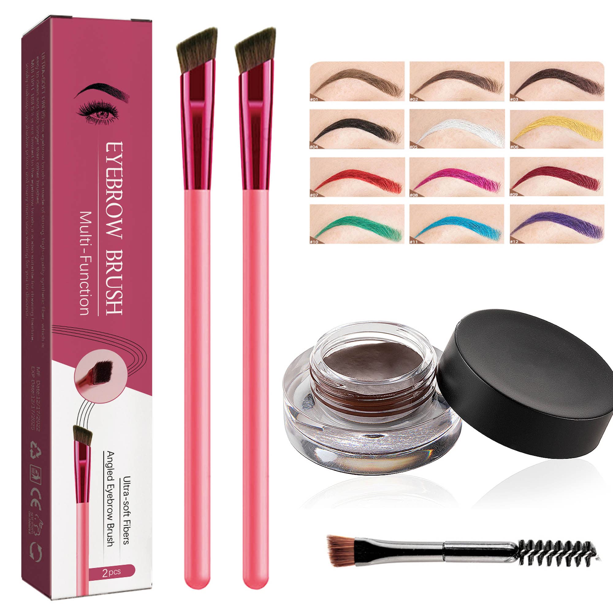 4D Hair Stroke Brow Stamp Brush Set Eyebrow Hair Stroke Brush with Eyebrow Cream Multifunction Ultra-thin Angled Realistic Eyebrow Brush Makeup Kit(Black)