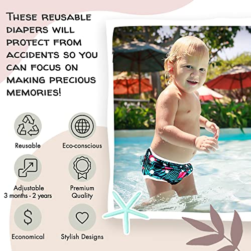 Reusable Swim Diapers for Babies, Infants & Toddlers - Adjustable Girls Swimming Diaper 0-2 Years, Eco-Friendly Washable with Snaps β Flamingo β 1 Pack by Will & Fox