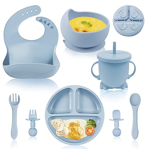 Baby Feeding Set Silicone Toddlers Weaning Feeding Sippy Cup with Straw and Laid Baby Feeding Supplies Set