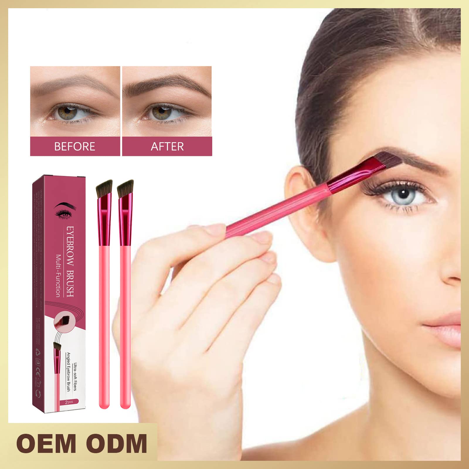 4D Hair Stroke Brow Stamp Brush, Eyebrow Hair Stroke Brush, Multifunction Ultra-thin Angled Realistic Eyebrow Brush for Powder, Cream, Gel and Wax (Light brown)